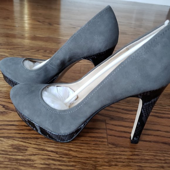 Calvin Klein | Shoes | New Calvin Klein Platform Heels In Gray Suede ...